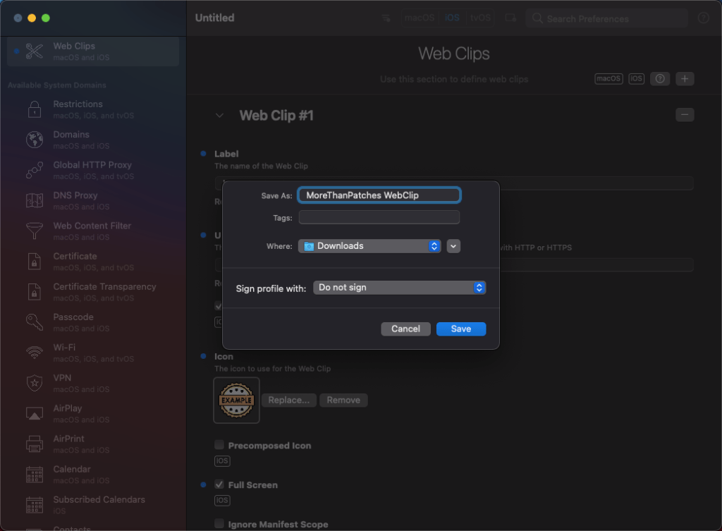 Add an iOS full screen web link in Microsoft Intune | More than patches